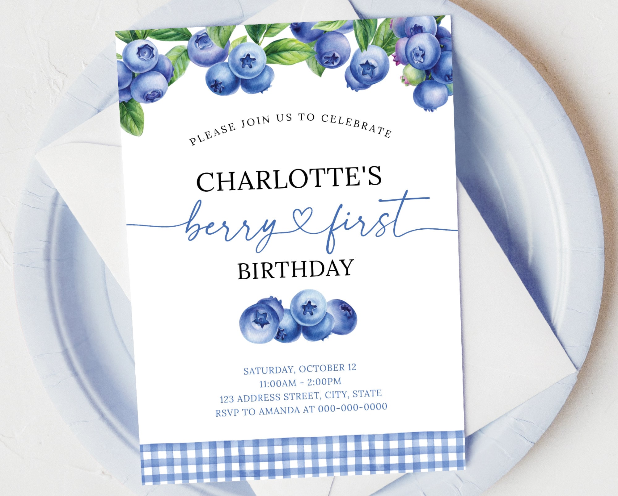 Blueberries First Birthday Invitation | Birthday Invitation | Berry ...
