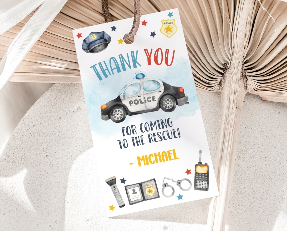 Police Thank You Tag | Birthday Thank You Tag | Officer Favor Tag ...