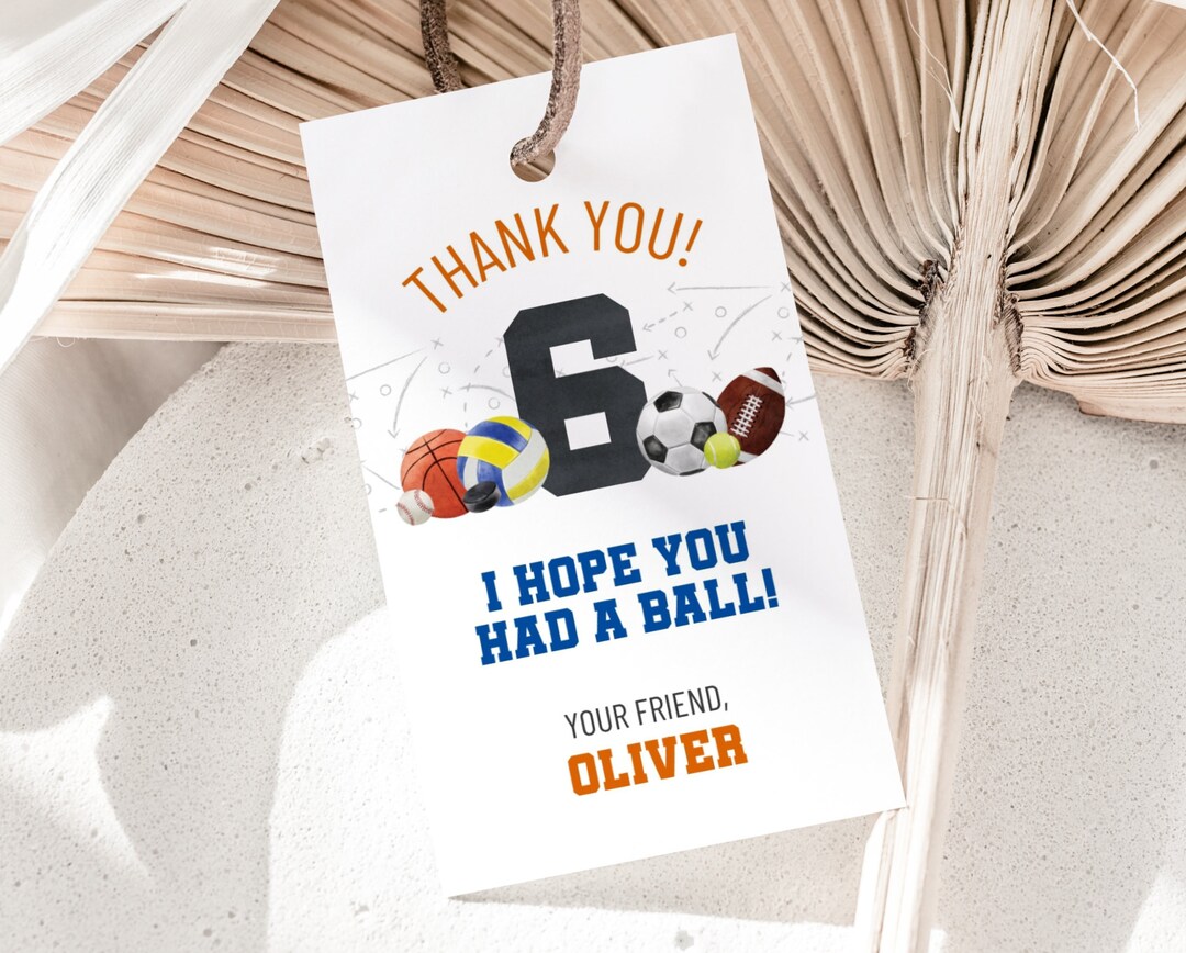 Sports Thank You Tag | Birthday Thank You Tag | Sports Favor Tag ...