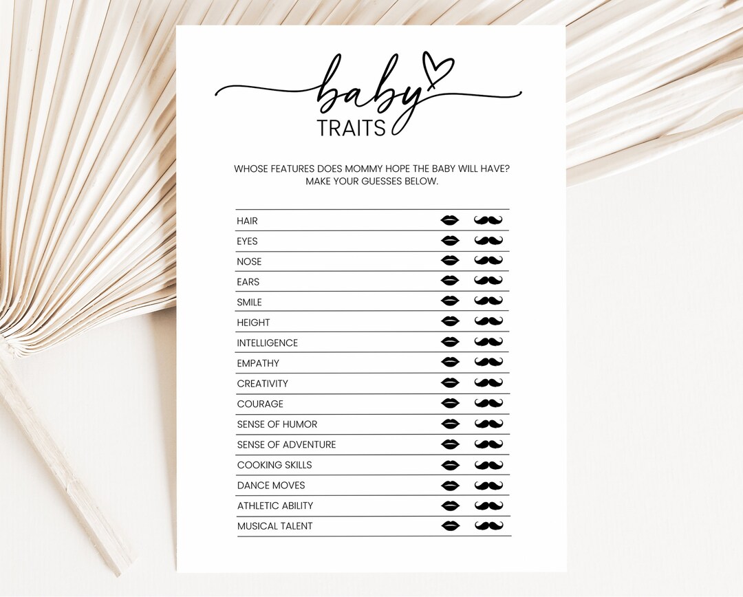 Baby Traits Game Baby Shower Game Minimalist Game Template Baby Shower ...