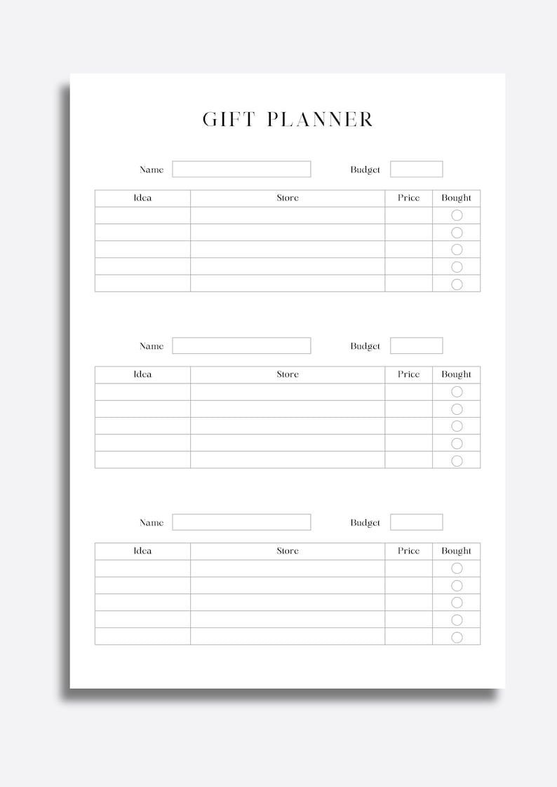 Gift Planner Printable | Instant Download | Simple Gift Lift | Gift ...