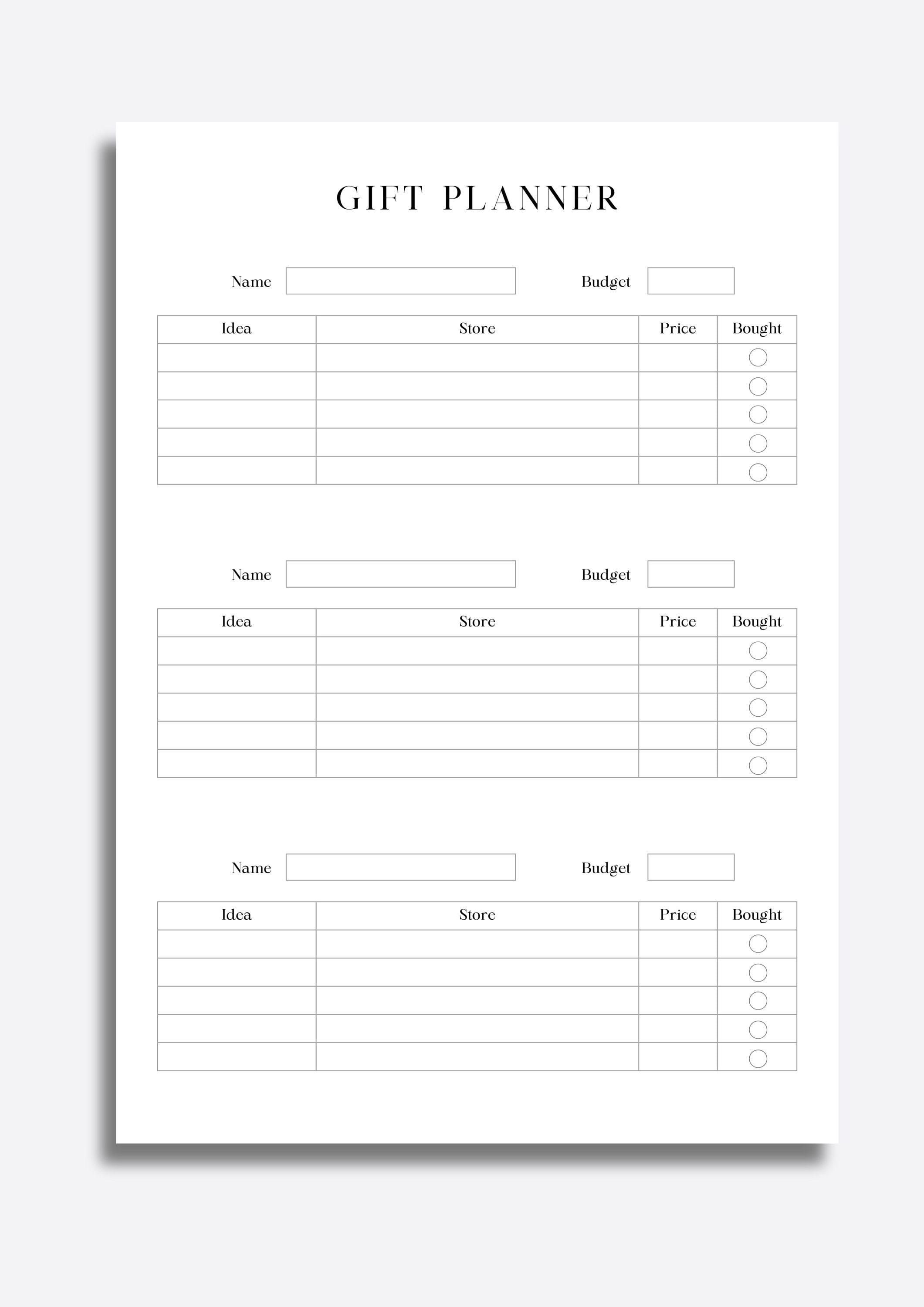 Gift Planner Printable | Instant Download | Simple Gift Lift | Gift ...