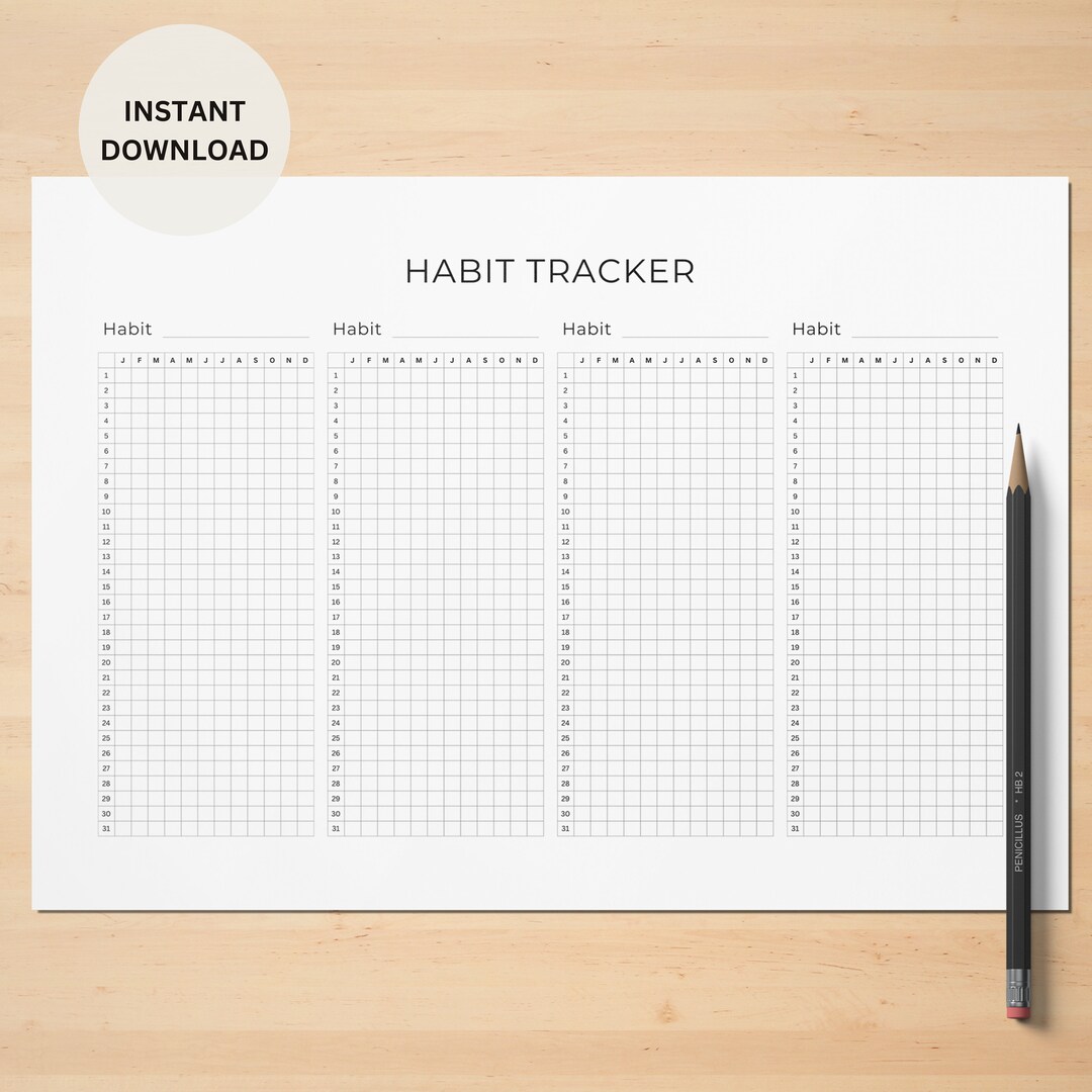 Yearly Habit Tracker Habit Tracker Printable Planner Instant Download ...