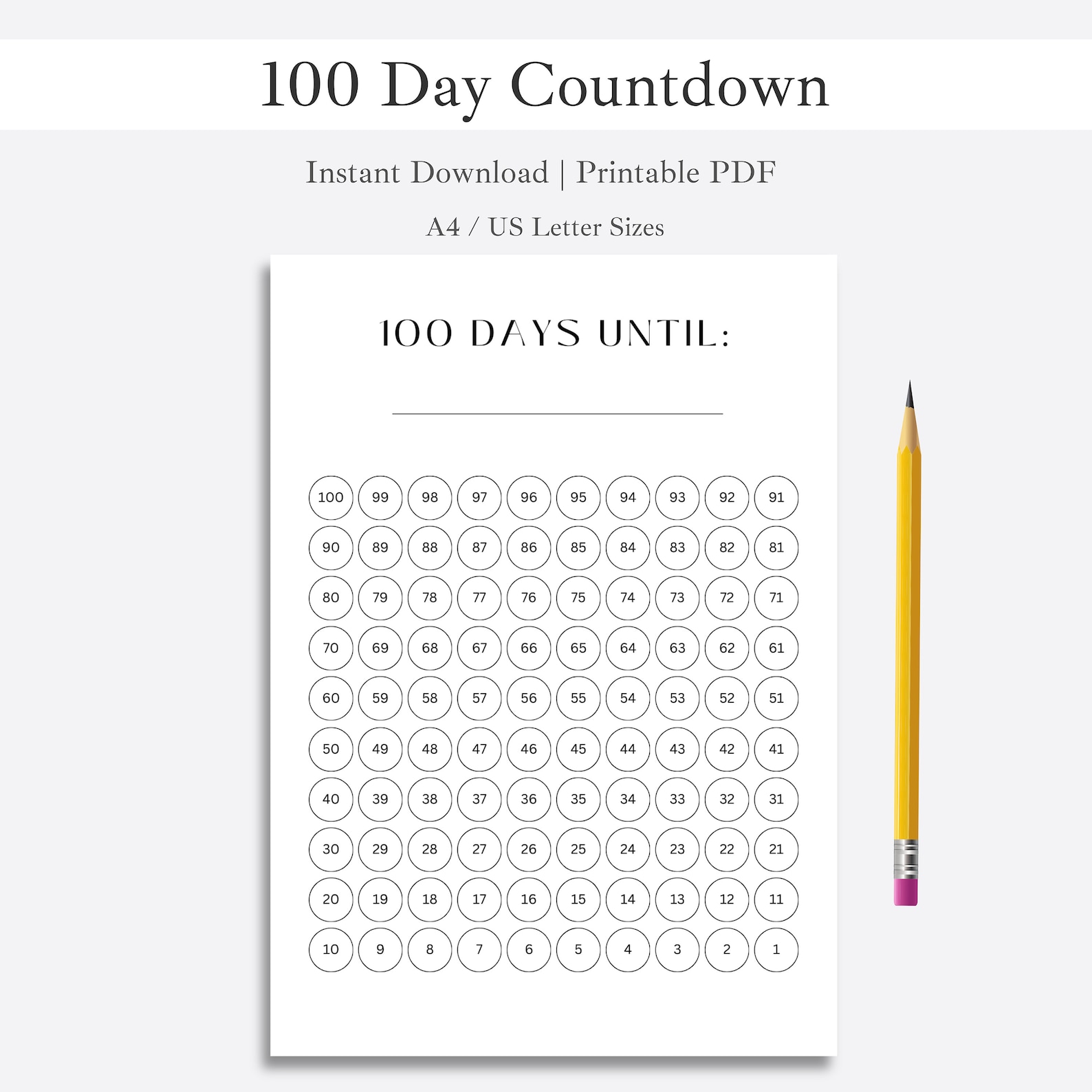 100 Day Countdown Tracker | Instant Download Printable PDF | Wedding ...