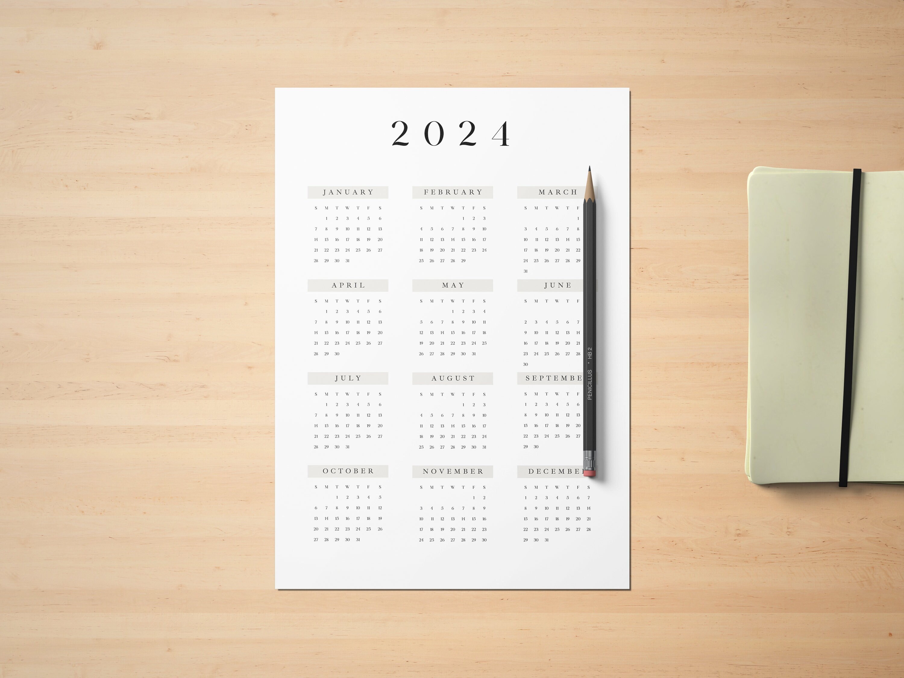 2024 Minimalist Calendar Printable 2024 Calendar Simple Aesthetic ...