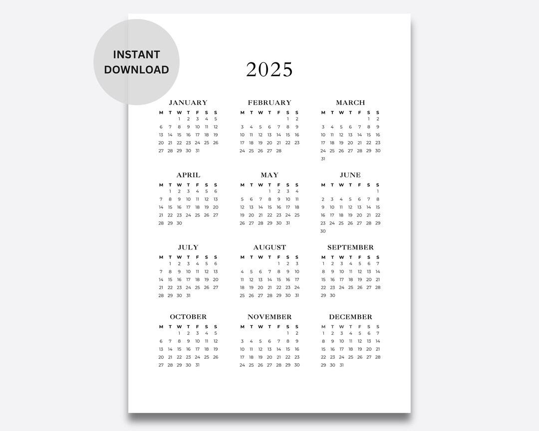 2025 Minimalist Calendar | Printable 2025 Calendar | Simple Aesthetic ...