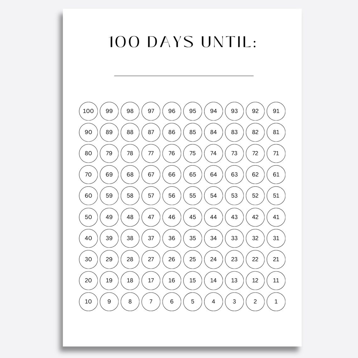 100 Day Countdown Tracker | Instant Download Printable PDF | Wedding ...
