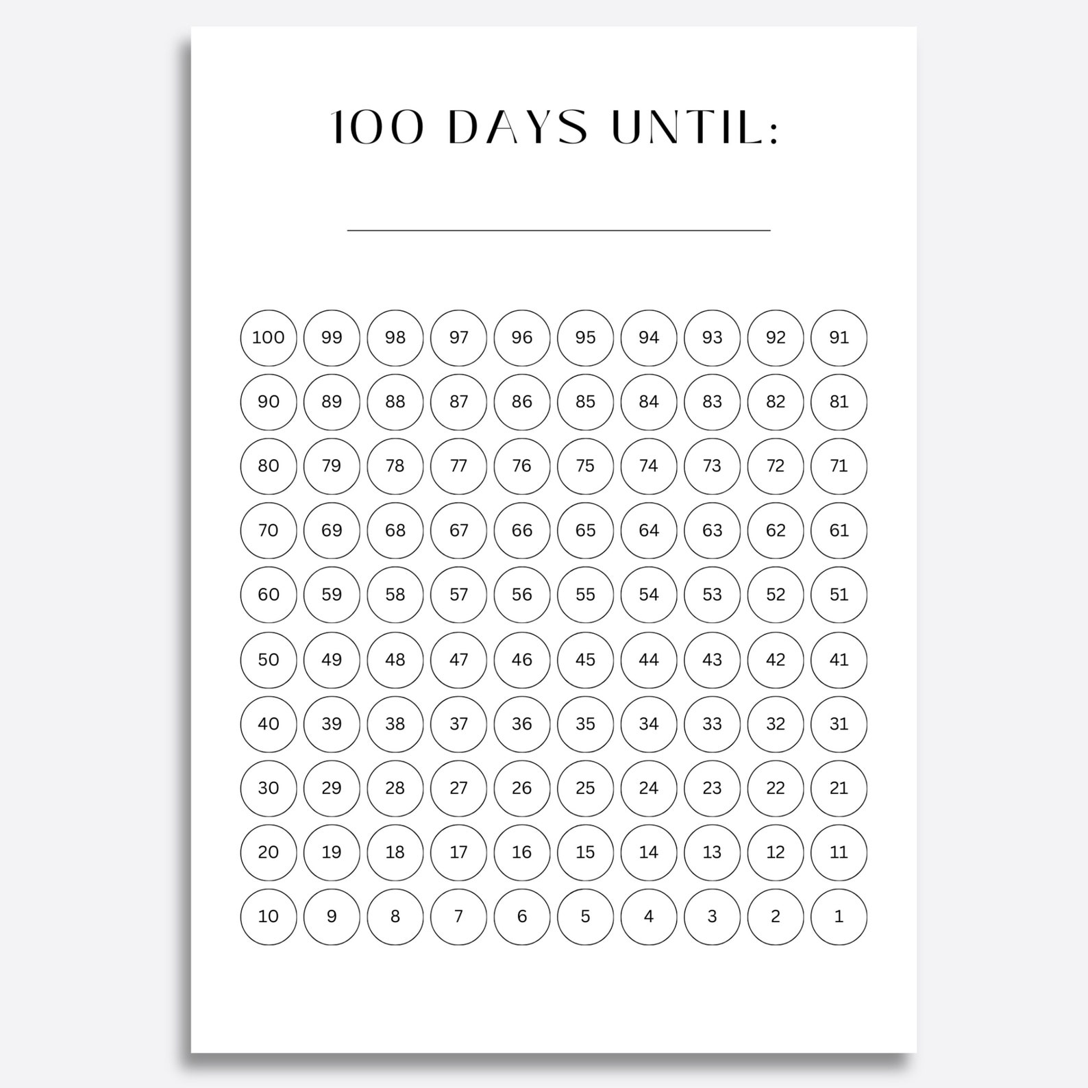 100 Day Countdown Tracker | Instant Download Printable PDF | Wedding ...