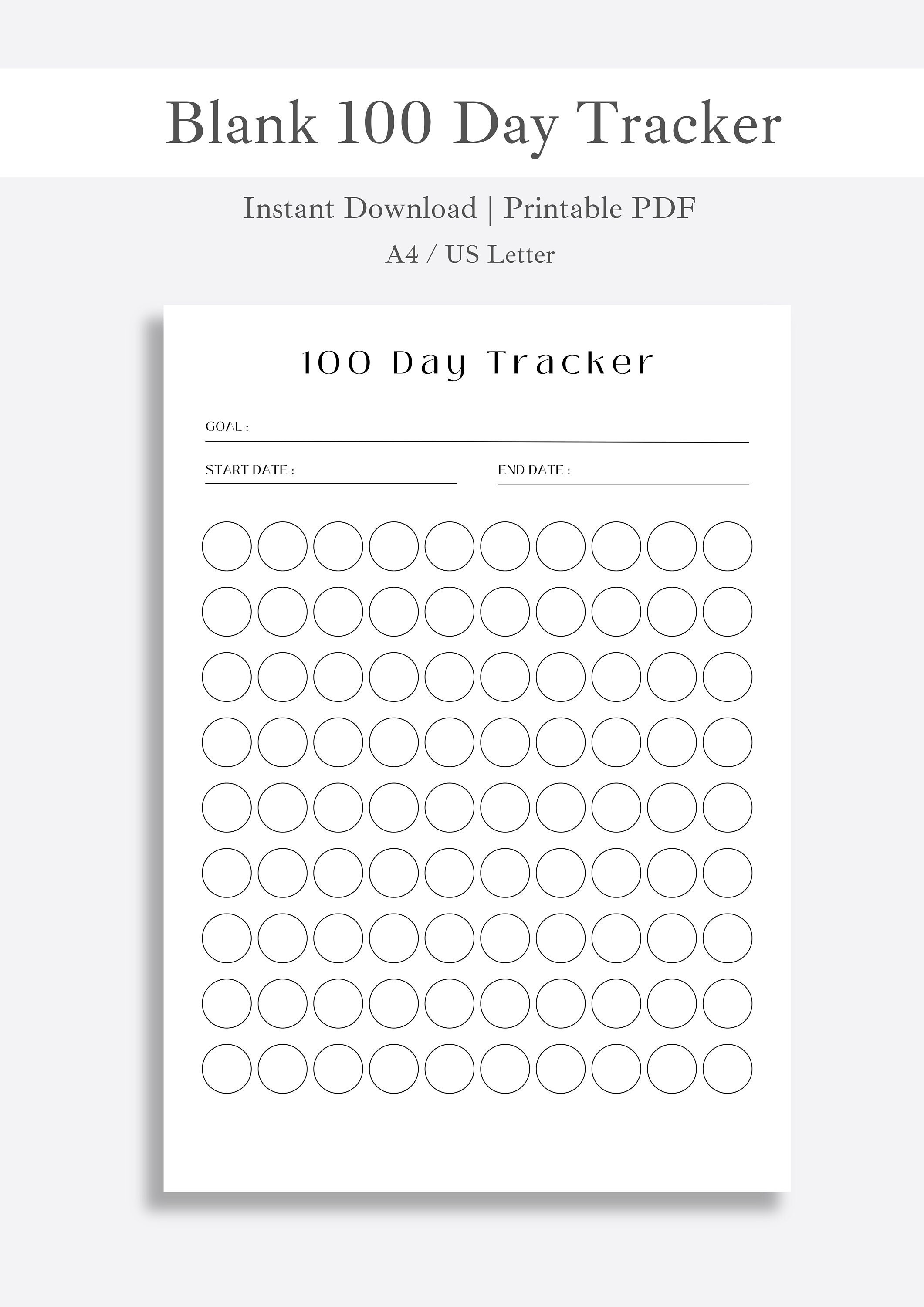 Blank 100 Day Challenge Printable 100 Day Unnumbered Habit Tracker Goal ...