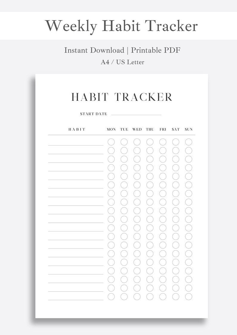 Weekly Habit Tracker | Portrait Printable | Habit Tracker Template | 7 ...