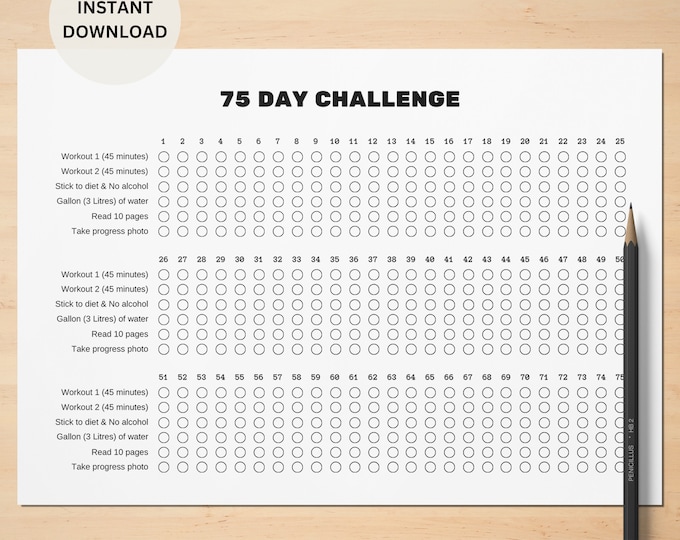 75 Hard Challenge Checklist Tracker - Etsy