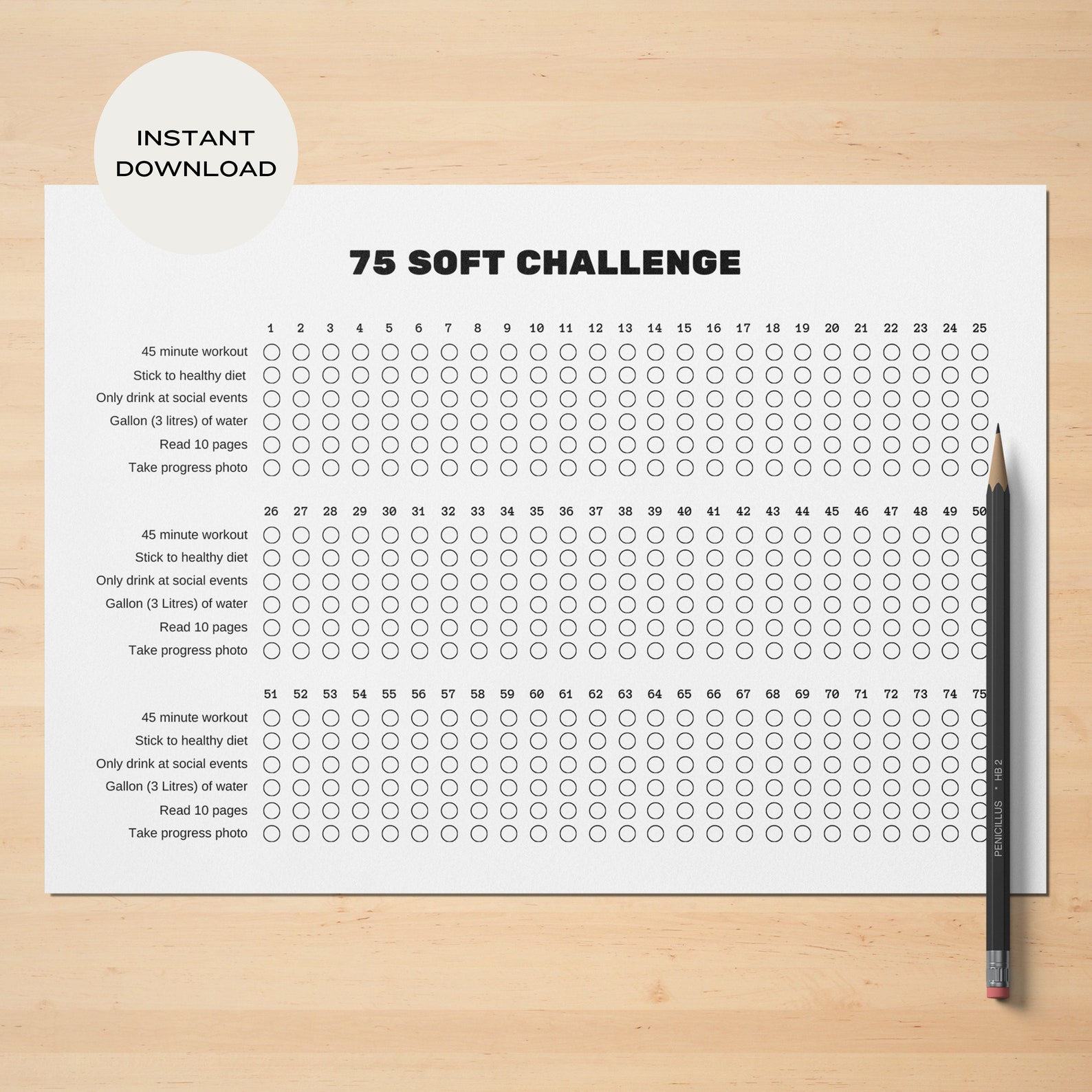 75 Soft Challenge Tracker Printable | Landscape A4 & US Letter Sizes ...