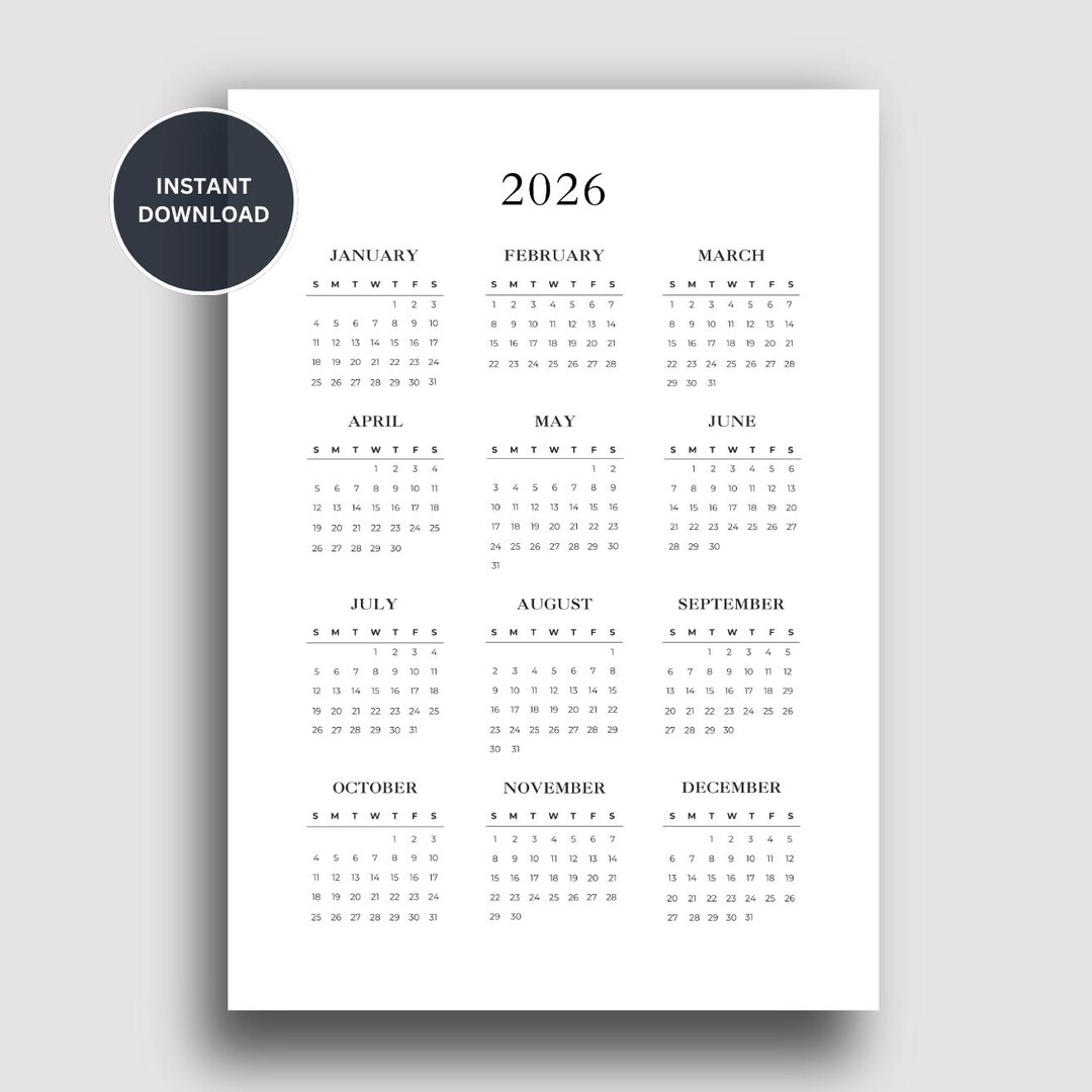 2026 Minimalist Calendar | Printable 2026 Calendar | Simple Aesthetic ...
