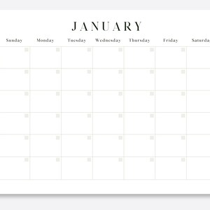 Blank Monthly Calendar | Undated Sunday Start Calendar | Simple Minimal ...