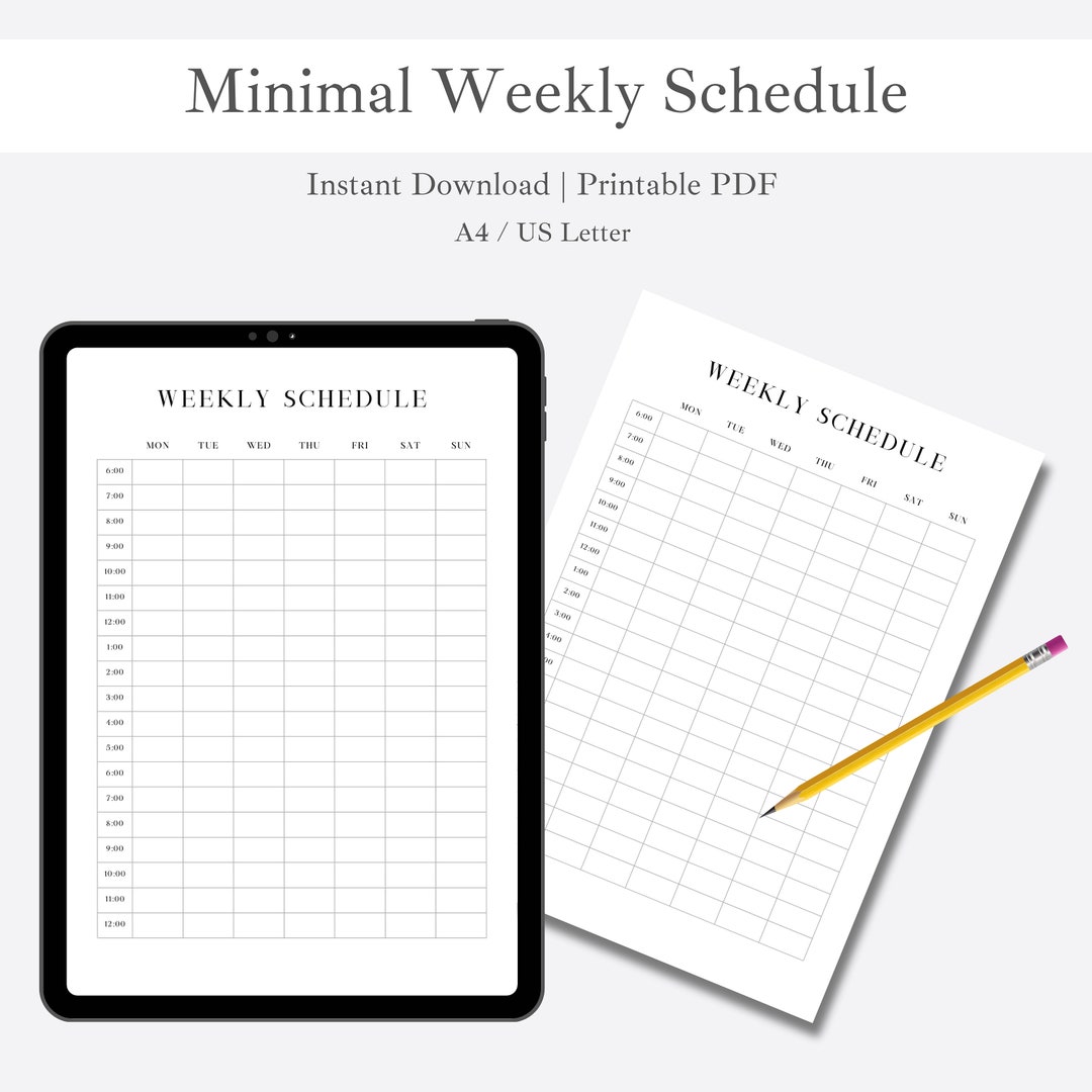 Minimal Weekly Schedule | Hourly Schedule | Monday Start | Weekly ...