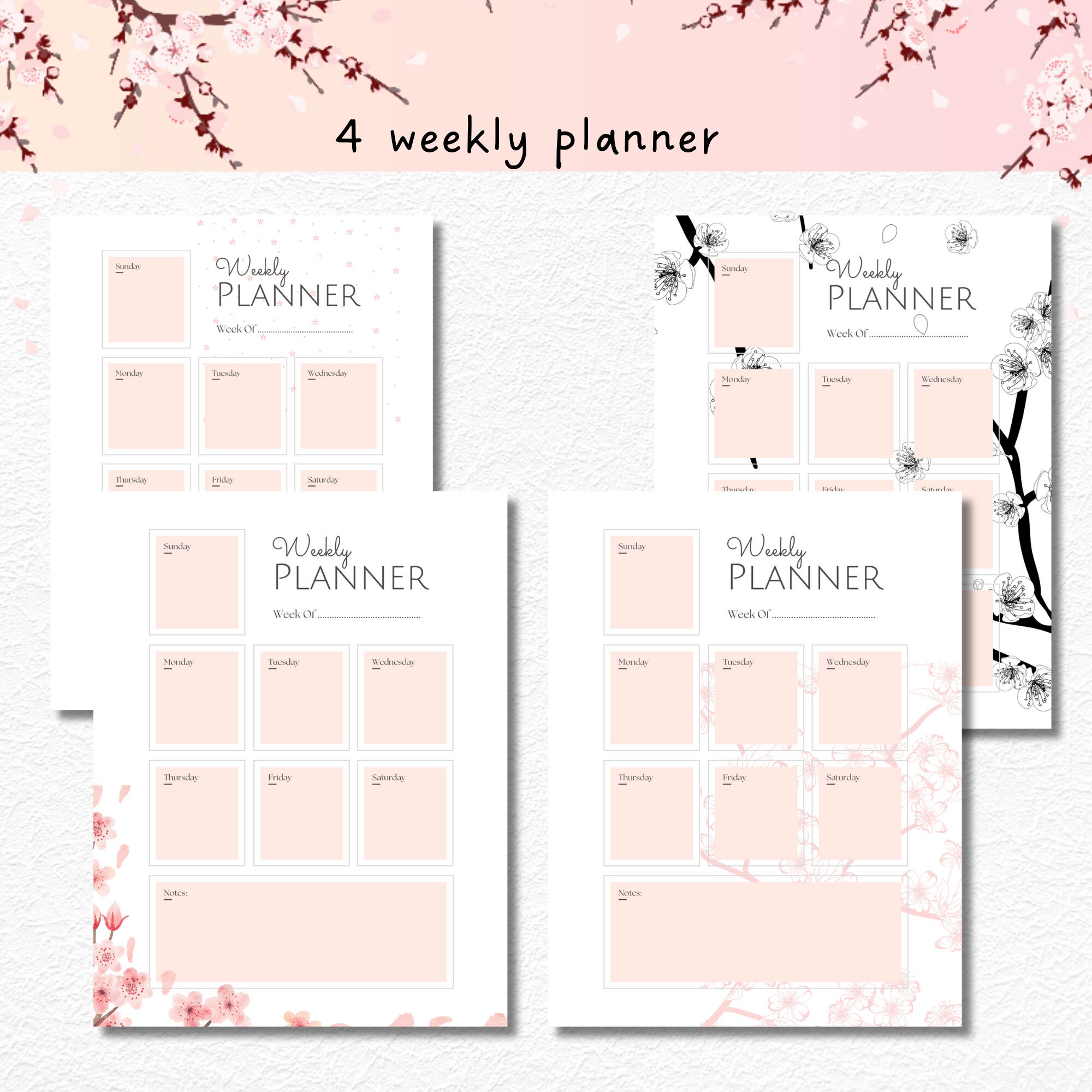 Planner Japanese Sakura 2024 Digital Printable, Calendar, Monthly ...