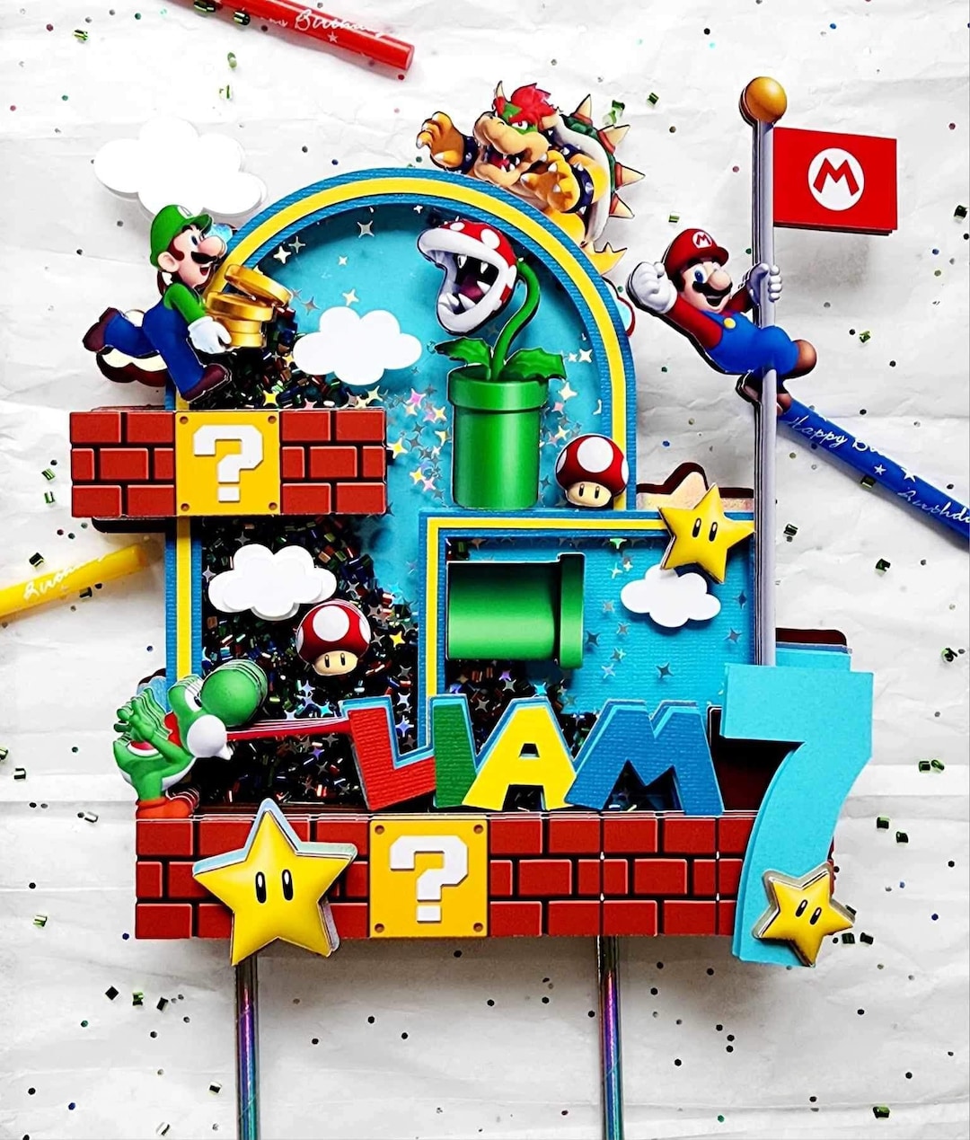 Super Mario Cake Topper, Super Mario Birthday Cake Topper, Super Mario ...