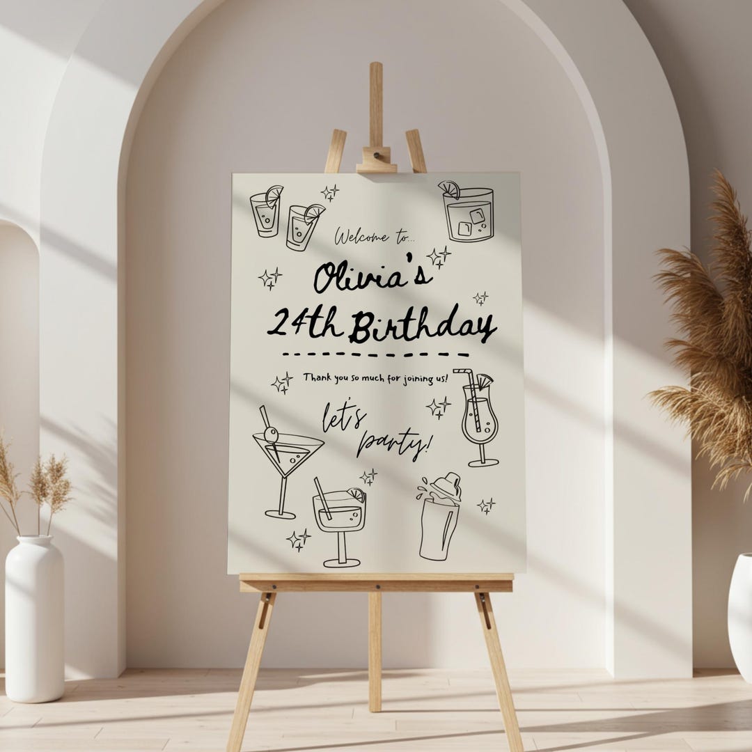 Hand Drawn Welcome Sign, Birthday Party Welcome, Cocktail Welcome Sign ...