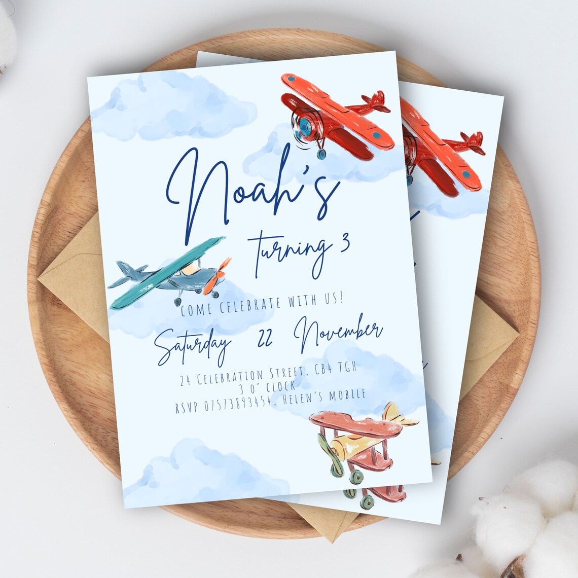Airplane Birthday Invitation Template, Editable Vintage Plane Birthday ...