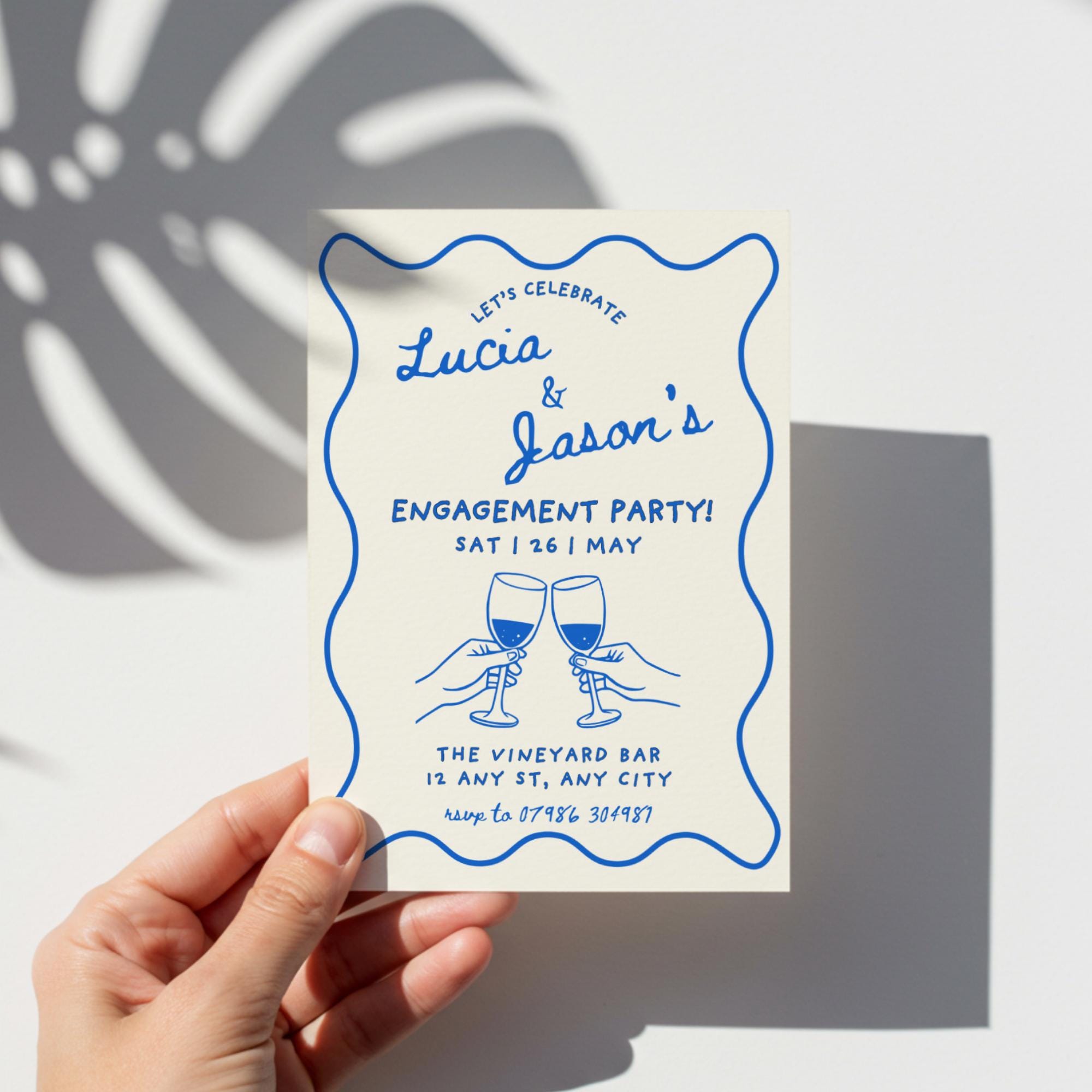 Wavy Engagement Party Invitation Template, Custom Handwritten Shower ...