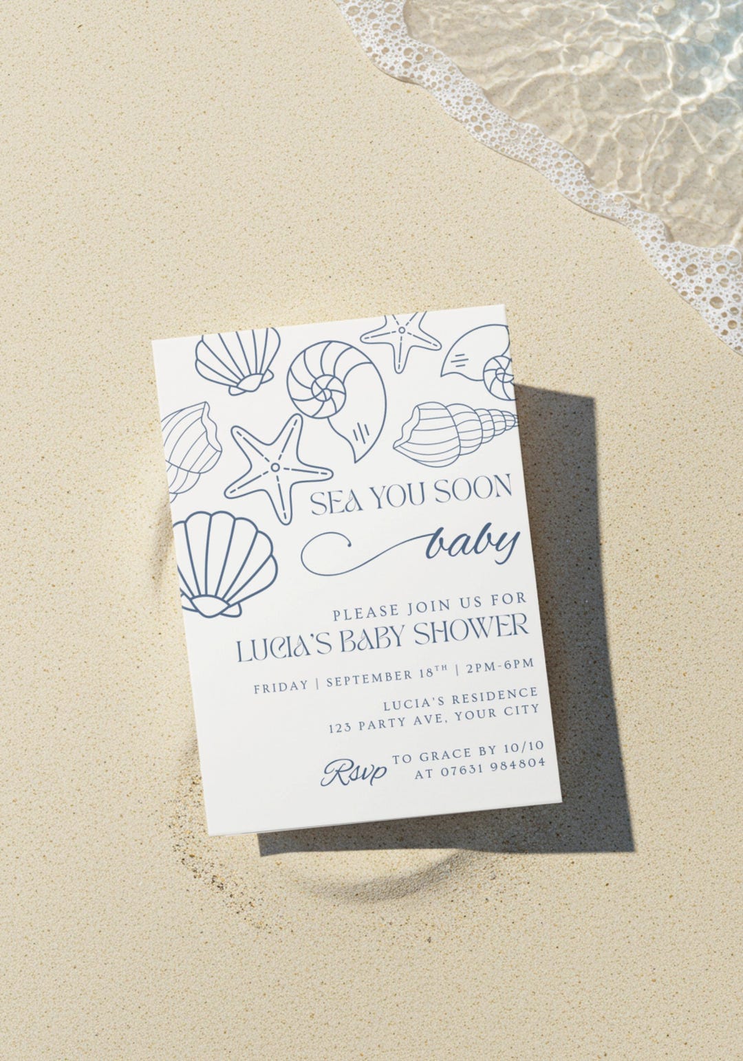 Sea You Soon Baby Shower Invite Template, Coastal Sea Shell Shower ...