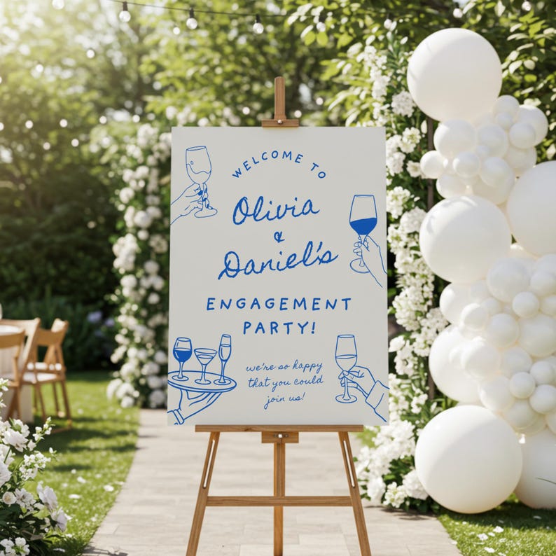 Editable Engagement Party Welcome Sign Template, Hand Drawn Illustrated ...