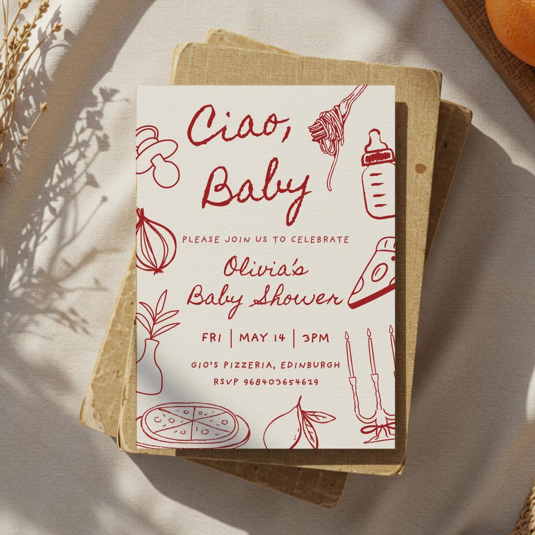 Editable Ciao Baby Shower Invitation Template, Bella Bambino Sprinkler ...