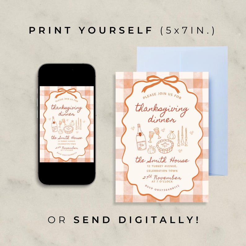 Thanksgiving Dinner Party Invite Template, Editable Friendsgiving Feast ...