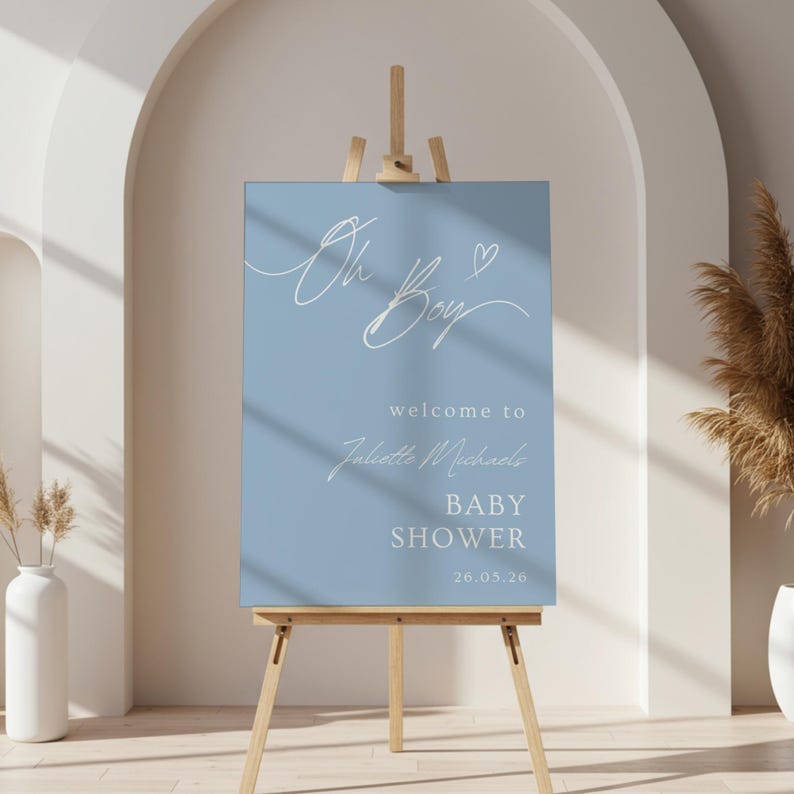 Editable Oh Boy Baby Shower Welcome Sign Template, Custom Minimalist ...