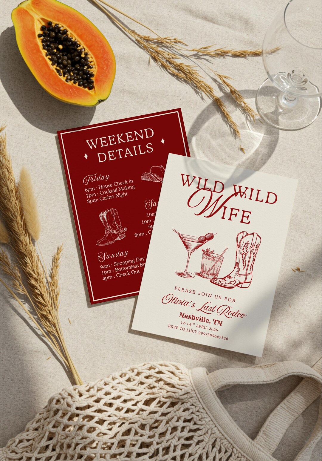 Wild Wild Wife Bachelorette Invitation & Itinerary Template, Editable ...