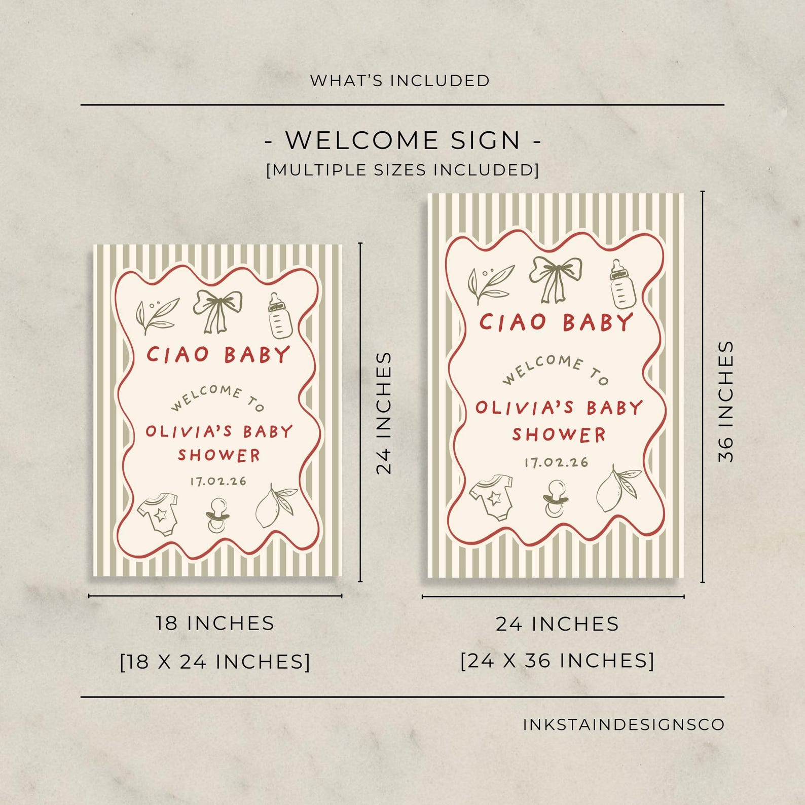 Editable Ciao Baby Shower Welcome Sign Template, Bella Bambino ...