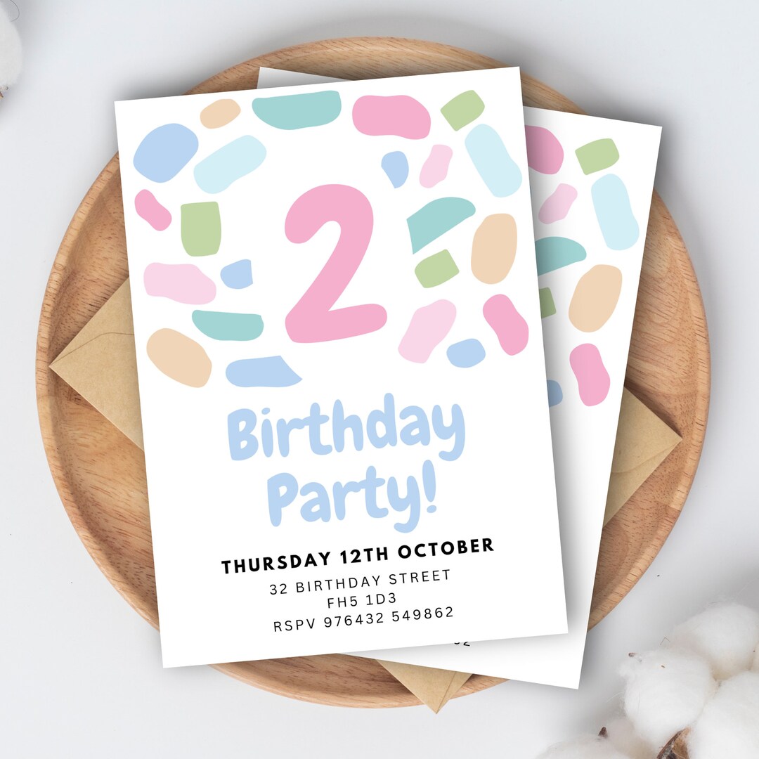 Pastel Spotty Party Birthday Invitation, Personalised Invite, Editable ...
