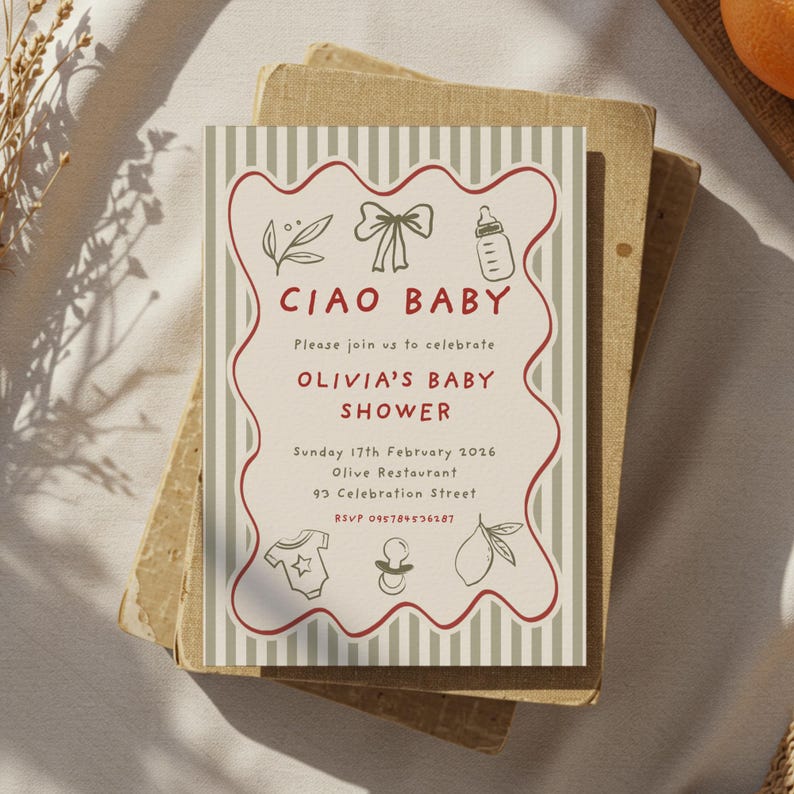 Custom Ciao Baby Shower Invite Template, Editable Hand Drawn ...