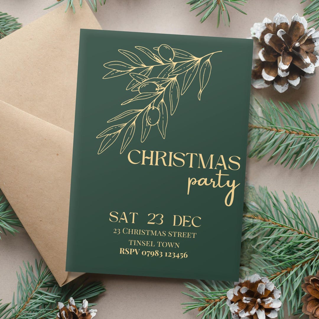 Christmas Party Invitation, Festive, Holidays, Template, Editable ...