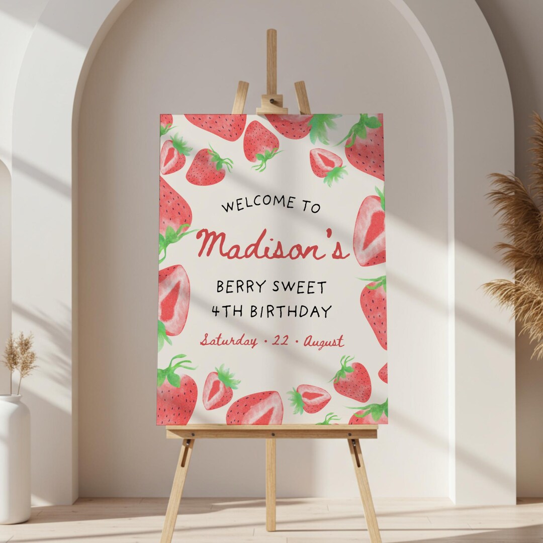 Berry Sweet Birthday Welcome Sign Template, Editable Berry First Party ...