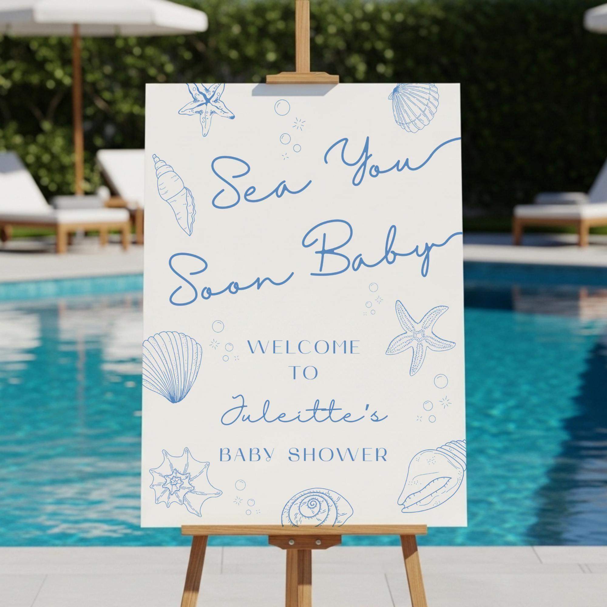 Sea You Soon Blue Baby Shower Welcome Sign Template, Hand Drawn ...