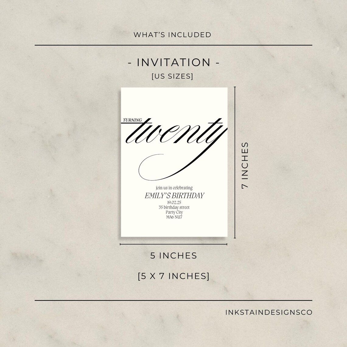 20th Birthday Invite, Twentieth Party Invitation, Modern Minimalist ...