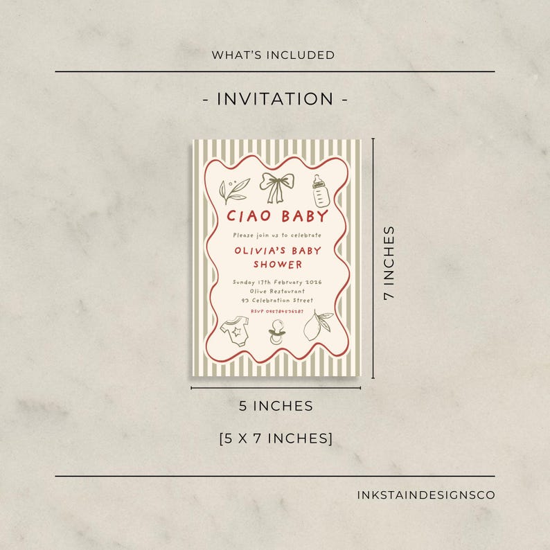 Custom Ciao Baby Shower Invite Template, Editable Hand Drawn ...