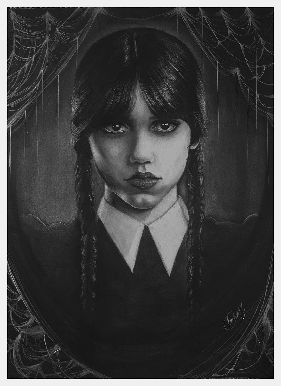 Wednesday Portrait Original Charcoal Drawing - Etsy