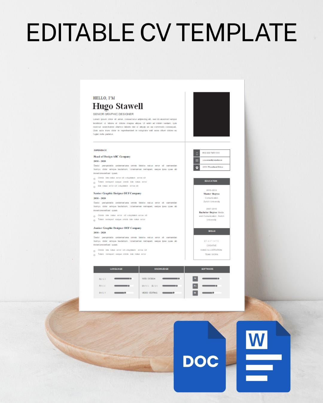 Modern Resume Template - Professional CV Download - Editable in ...