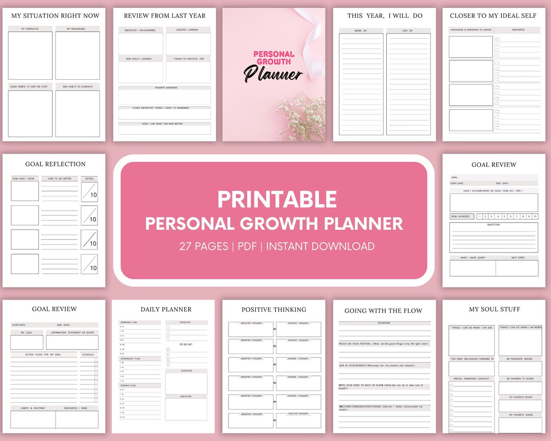 Printable Personal Growth Planner - Mindfulness Journal - Daily Mindset ...