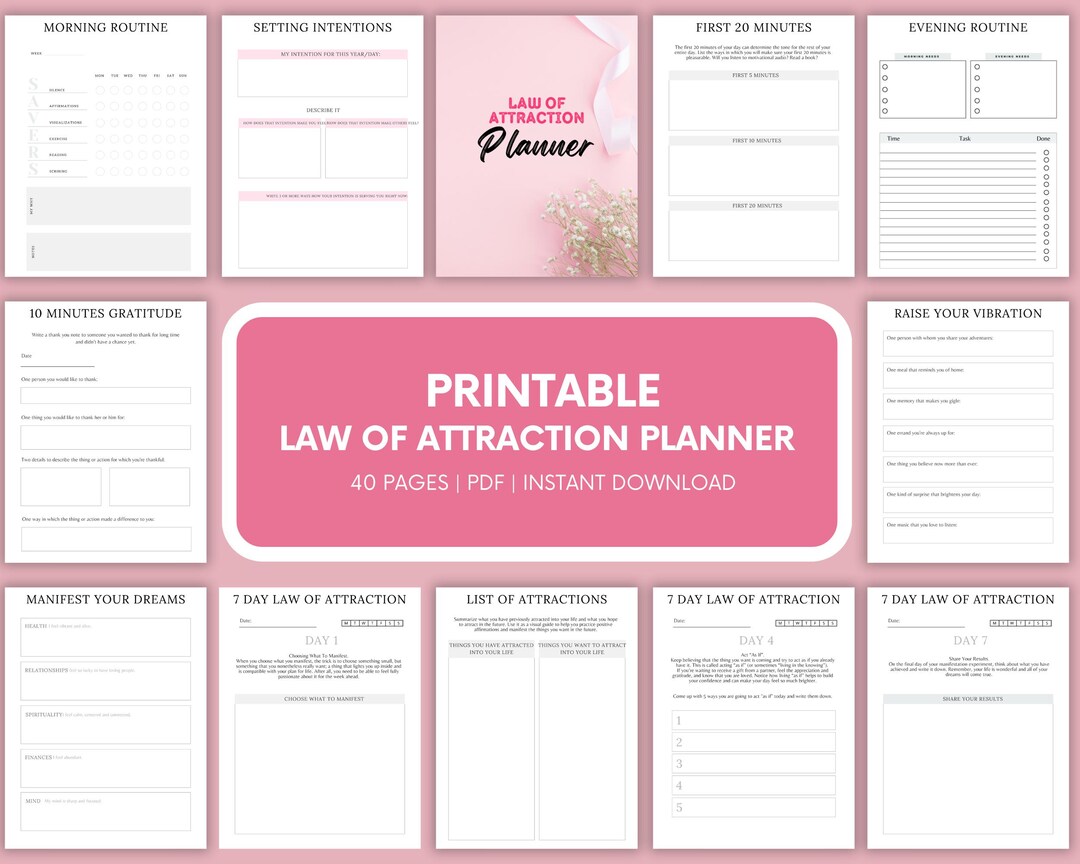 Law of Attraction Planner - Printable Manifestation Journal - Vision ...