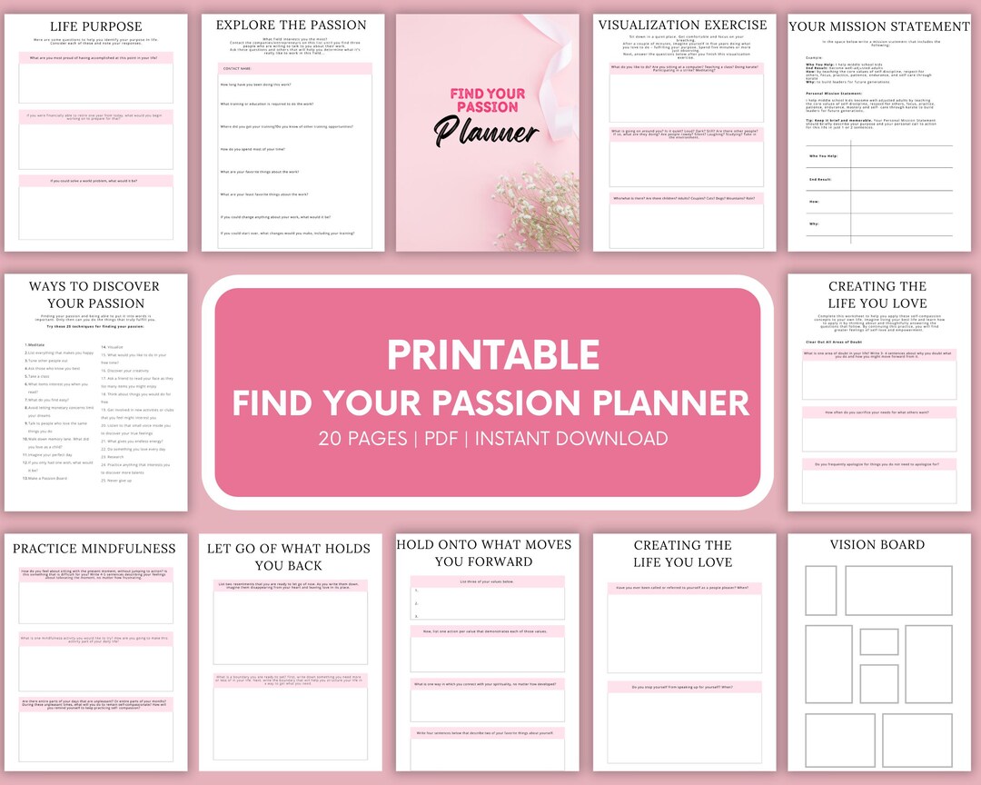 Find Your Passion Planner Printable - Self-care Worksheet - Life ...