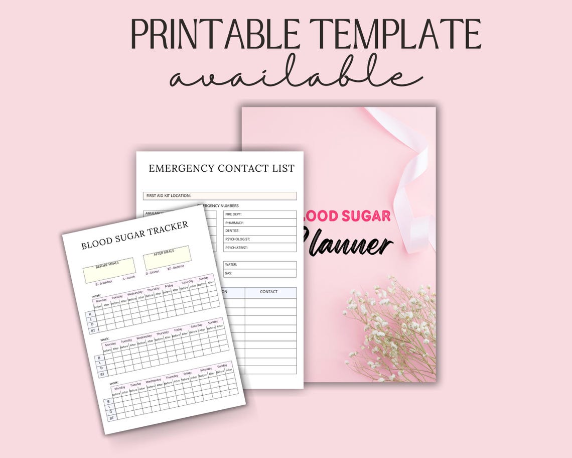 Printable Blood Sugar Planner - Blood Glucose Tracker - Diabetes Meal ...