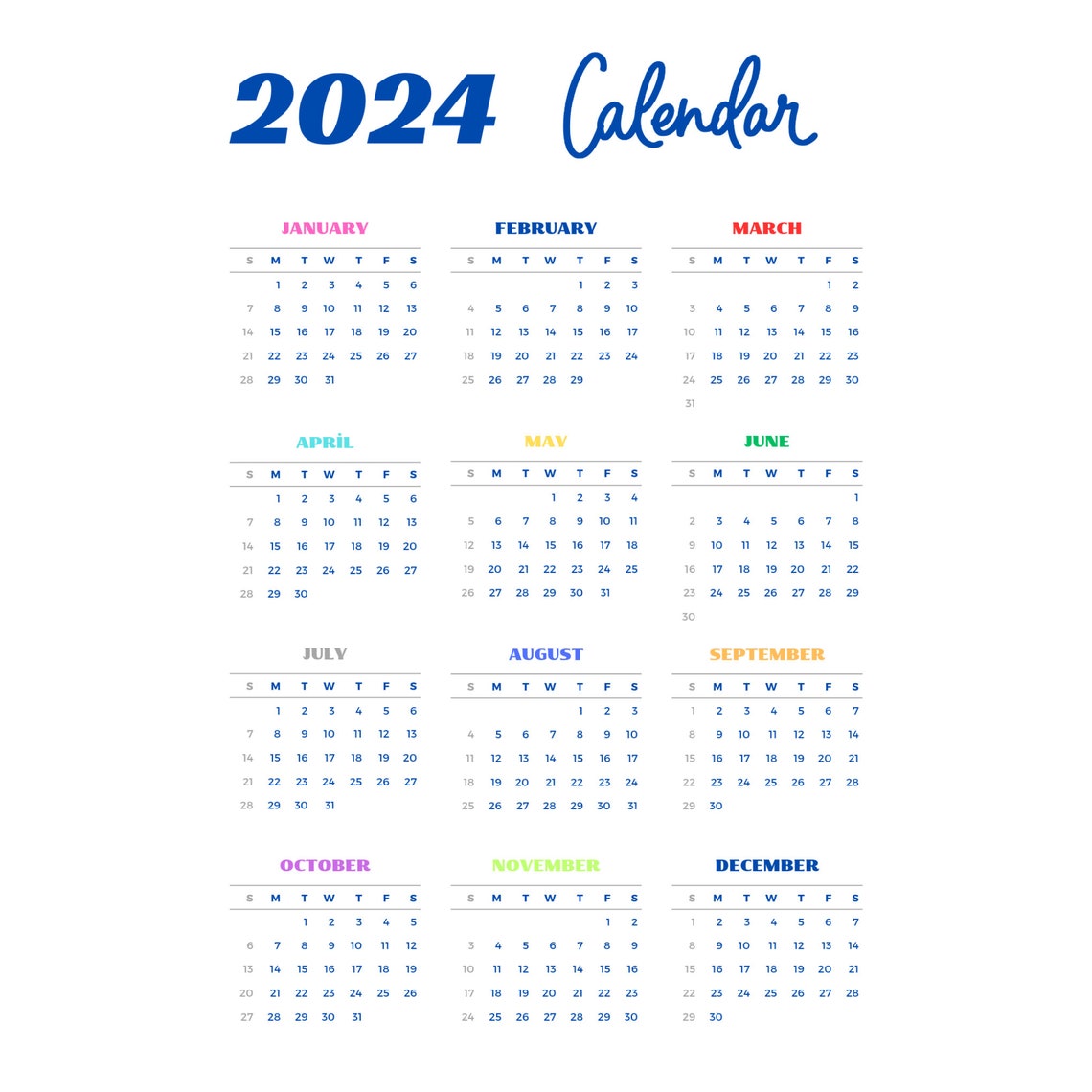 New Year Calendar, 2024 Calendar, 2024 Calendar Png , Colorful Calendar ...