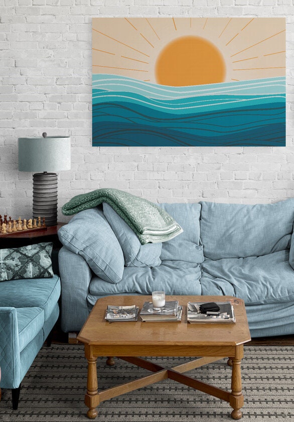 Sun and Ocean Prints, Beach House Decor, Boho Beach Print, Ocean Waves ...