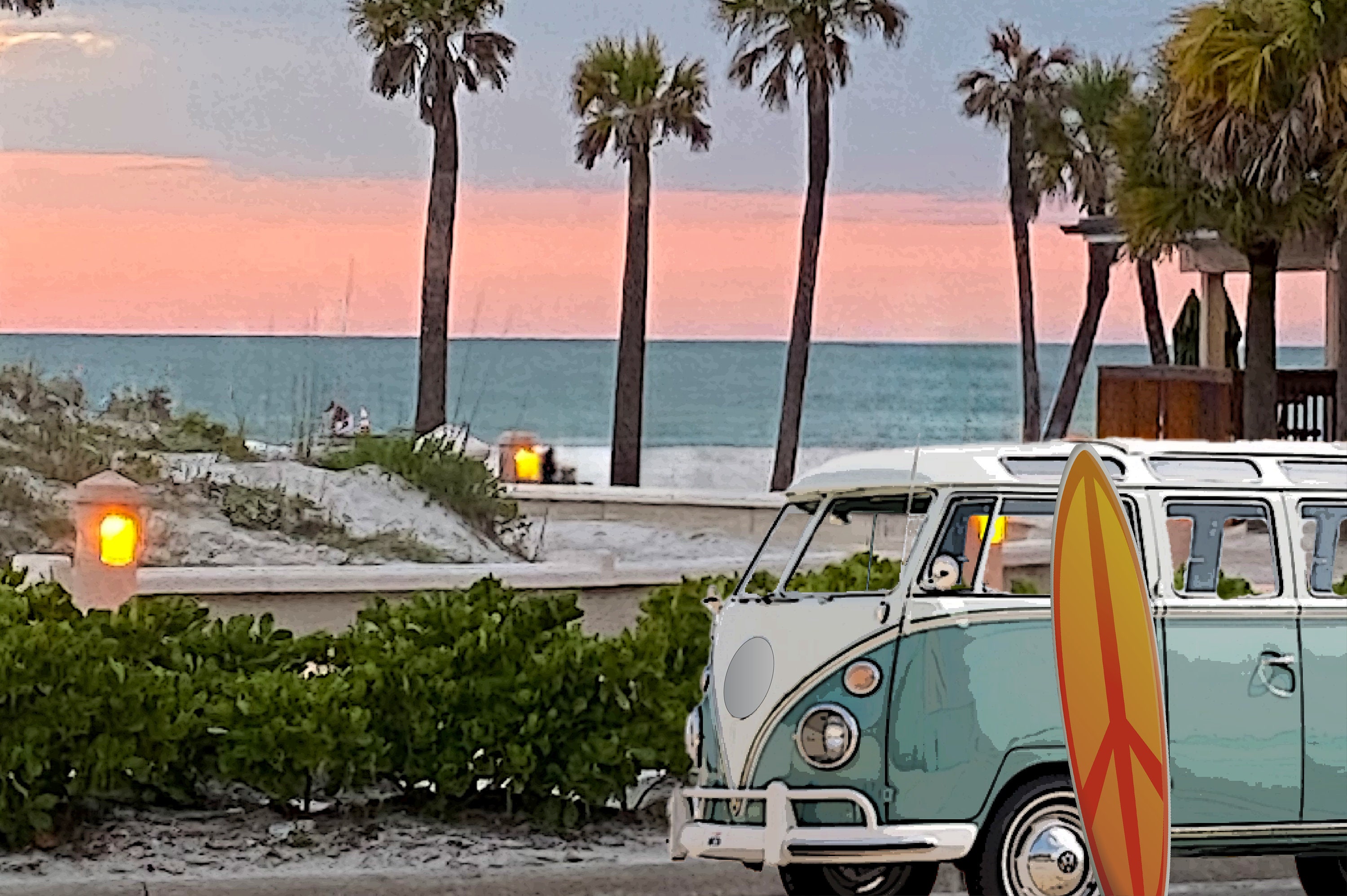 Retro Van and Ocean Prints, Beach House Decor, Boho Beach Print, Ocean ...