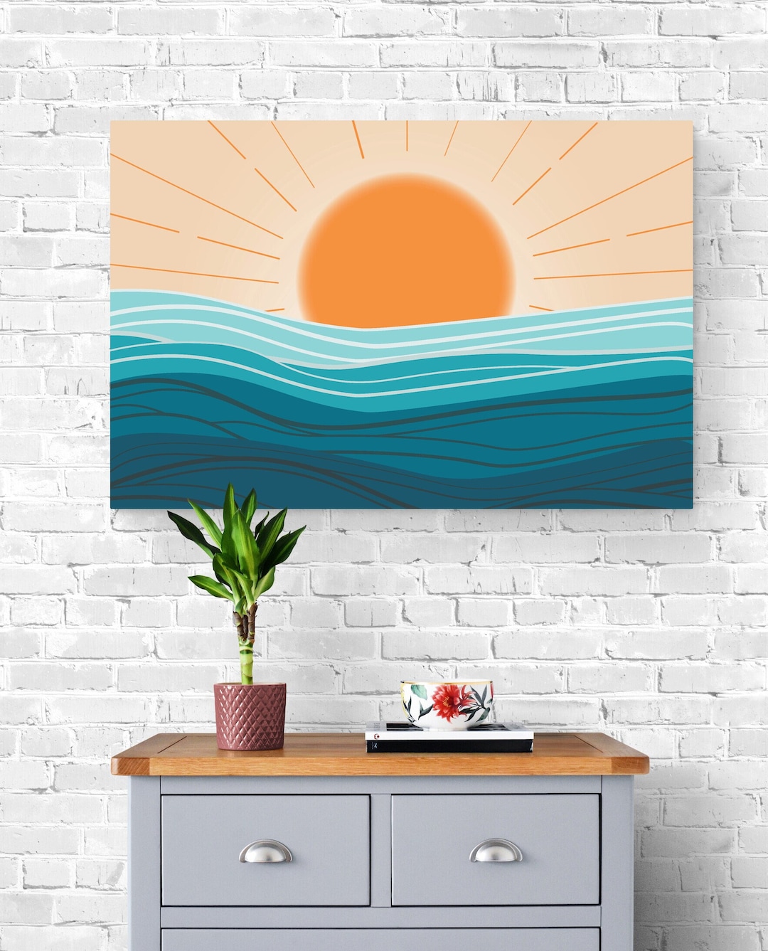 Sun and Ocean Prints, Beach House Decor, Boho Beach Print, Ocean Waves ...