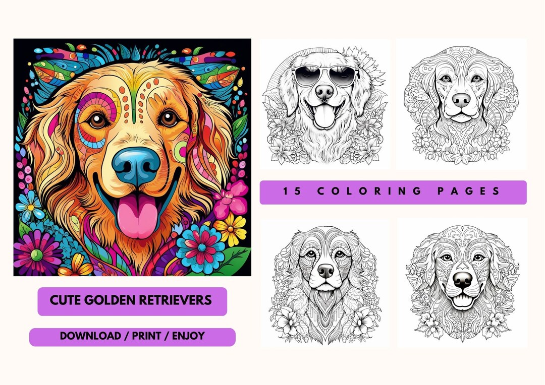 Printable Coloring Pages / Cute Golden Retrievers / Mandala / Fun ...