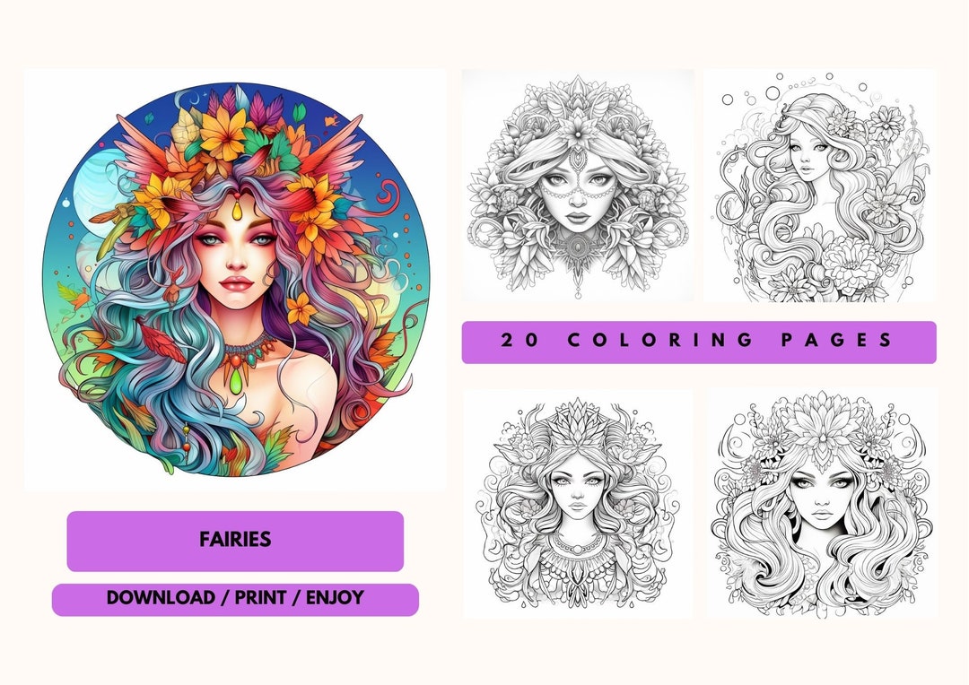 20 Printable Coloring Pages / Mandala / Fairies / Fun Activity for ...